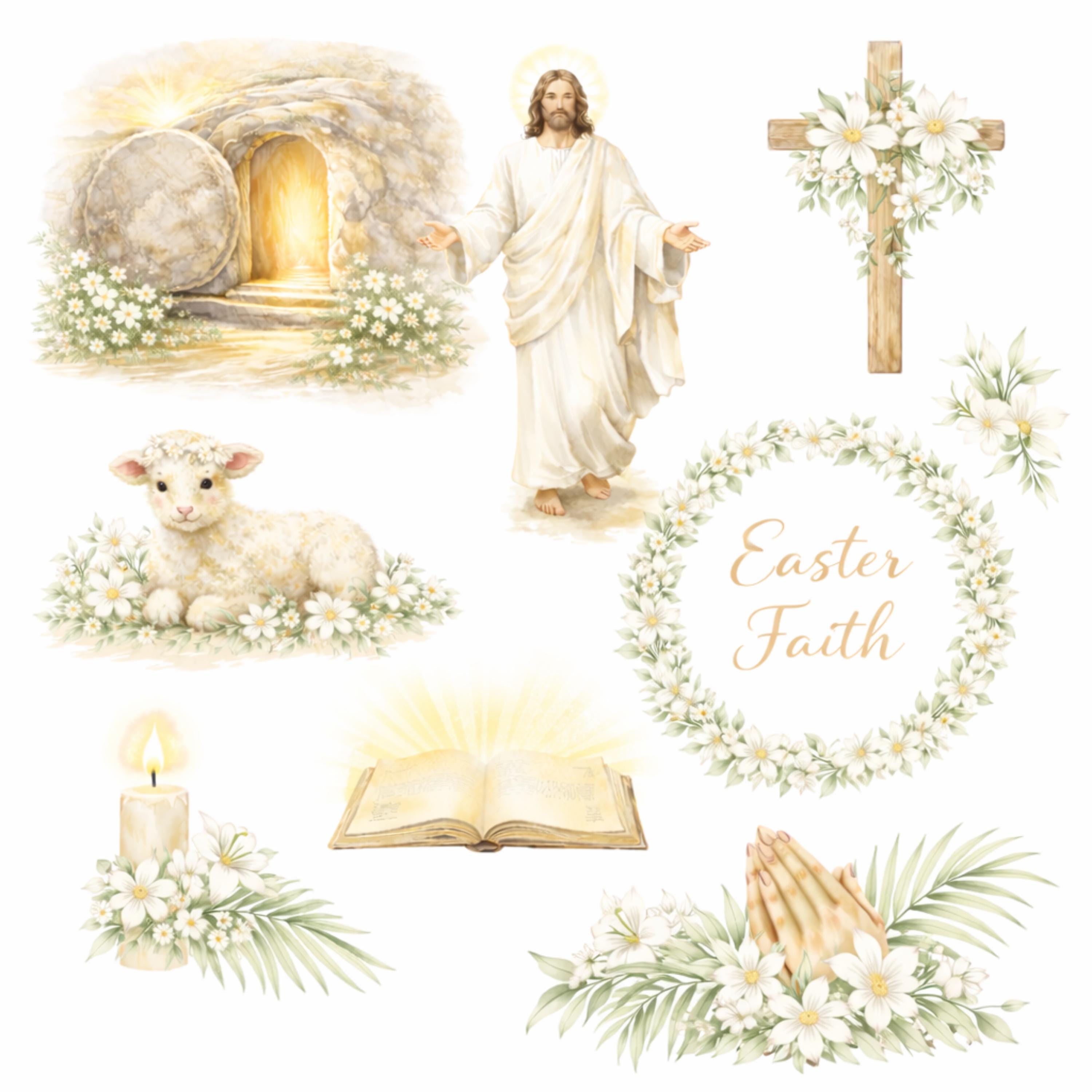 Christian Easter Clipart Bundle, Watercolor Resurrection Elements ...