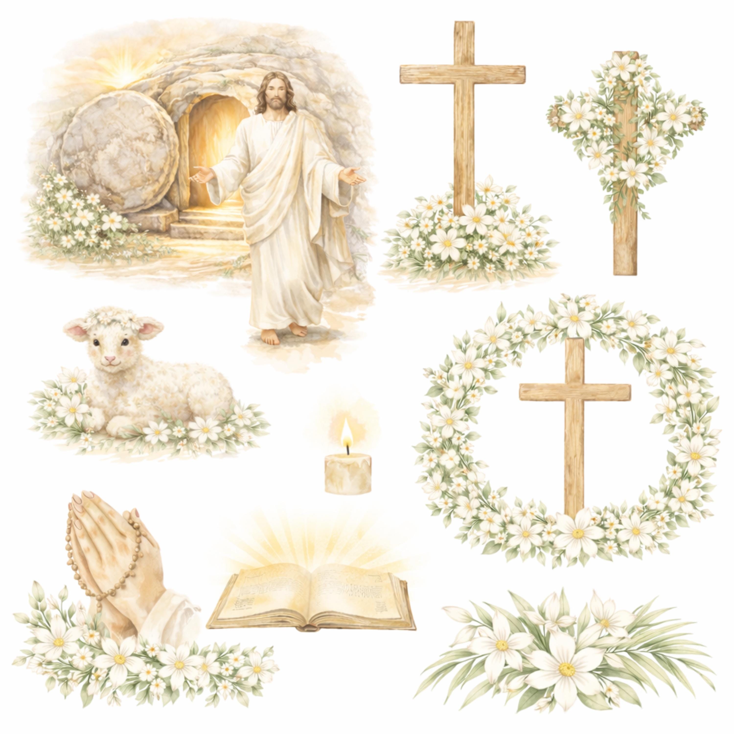 Christian Easter Clipart Bundle, Watercolor Resurrection Elements ...
