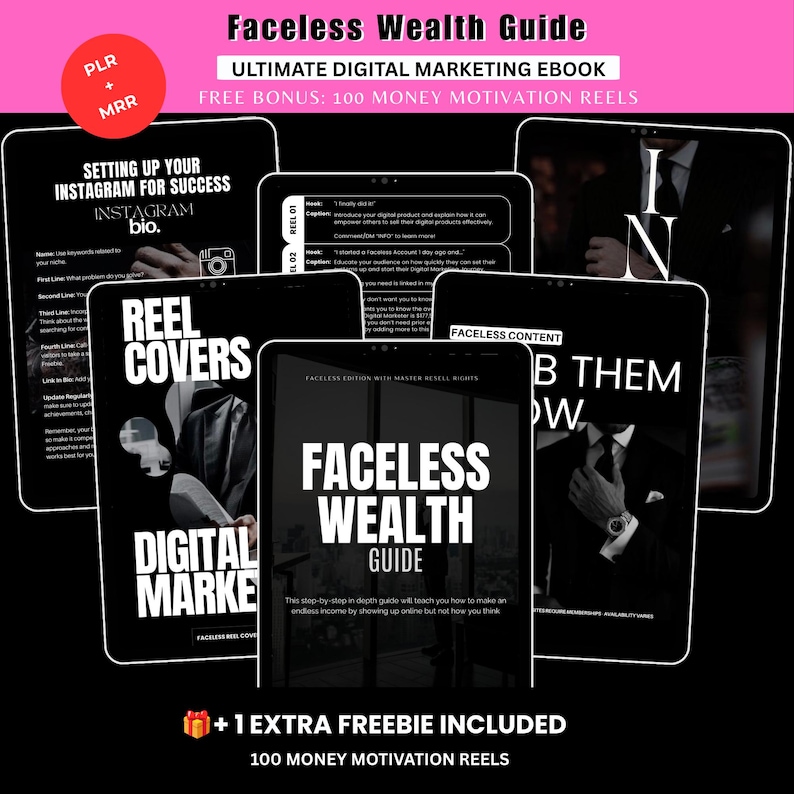 Faceless Wealth Guide | Digital Marketing Ebook, PLR + MRR (100 Reels ...