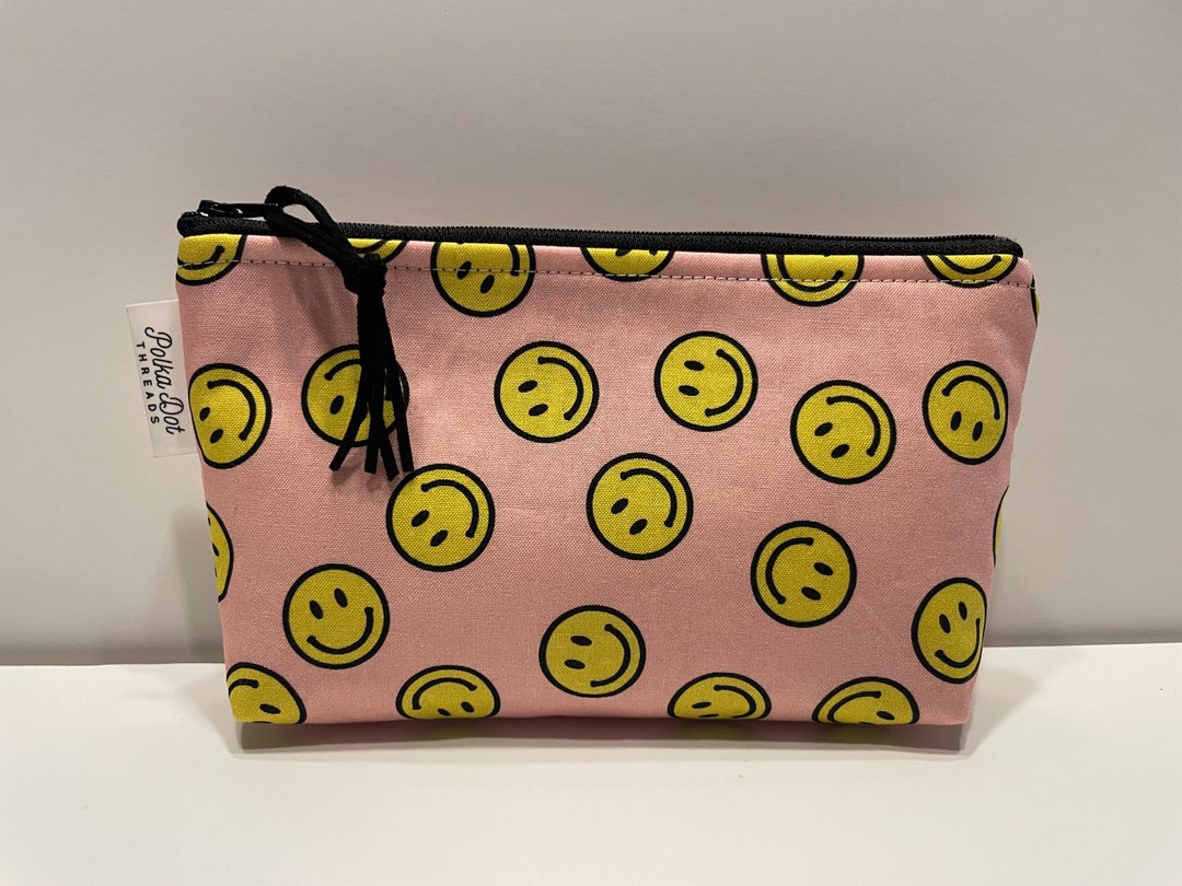Smiley Face Makeup Bag, Pink, 90s, Preppy, Groovy, Yellow, Smiles ...