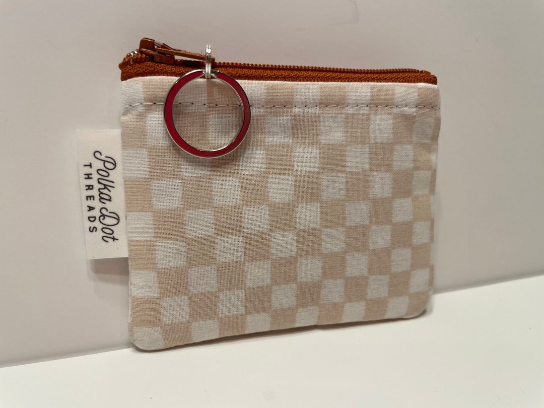 Checkerboard Coin Pouch, Fall Bag, Burnt Orange, Natural Plaid, Beige ...
