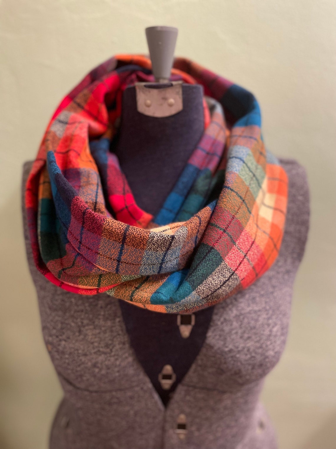 Rainbow Plaid Rainbow Flannel Infinity Scarf Plaid Scarf | Etsy