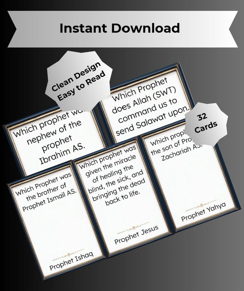 Islamic Prophets Quiz Cards: Ramadan Activity, Muslim Kids (digital ...
