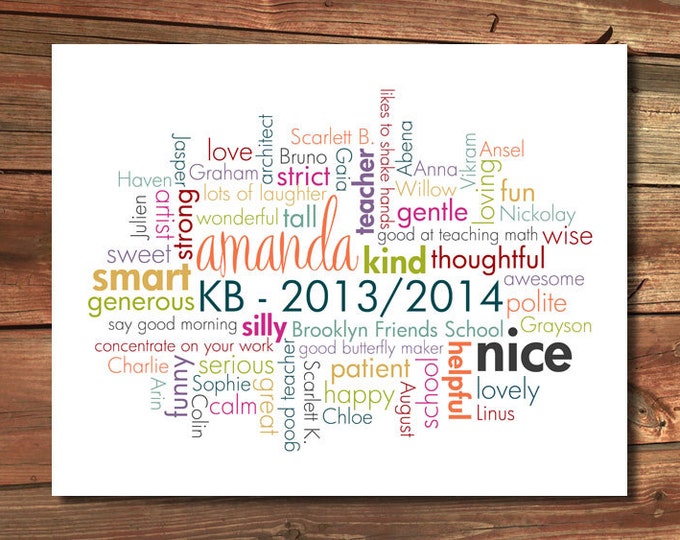 Teacher Gift From Class - Custom Word Cloud Poster Design - Archival ...