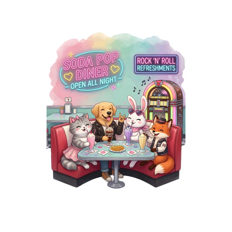 1950s Diner Animals Clipart – Retro Americana Watercolor Style (pngs ...