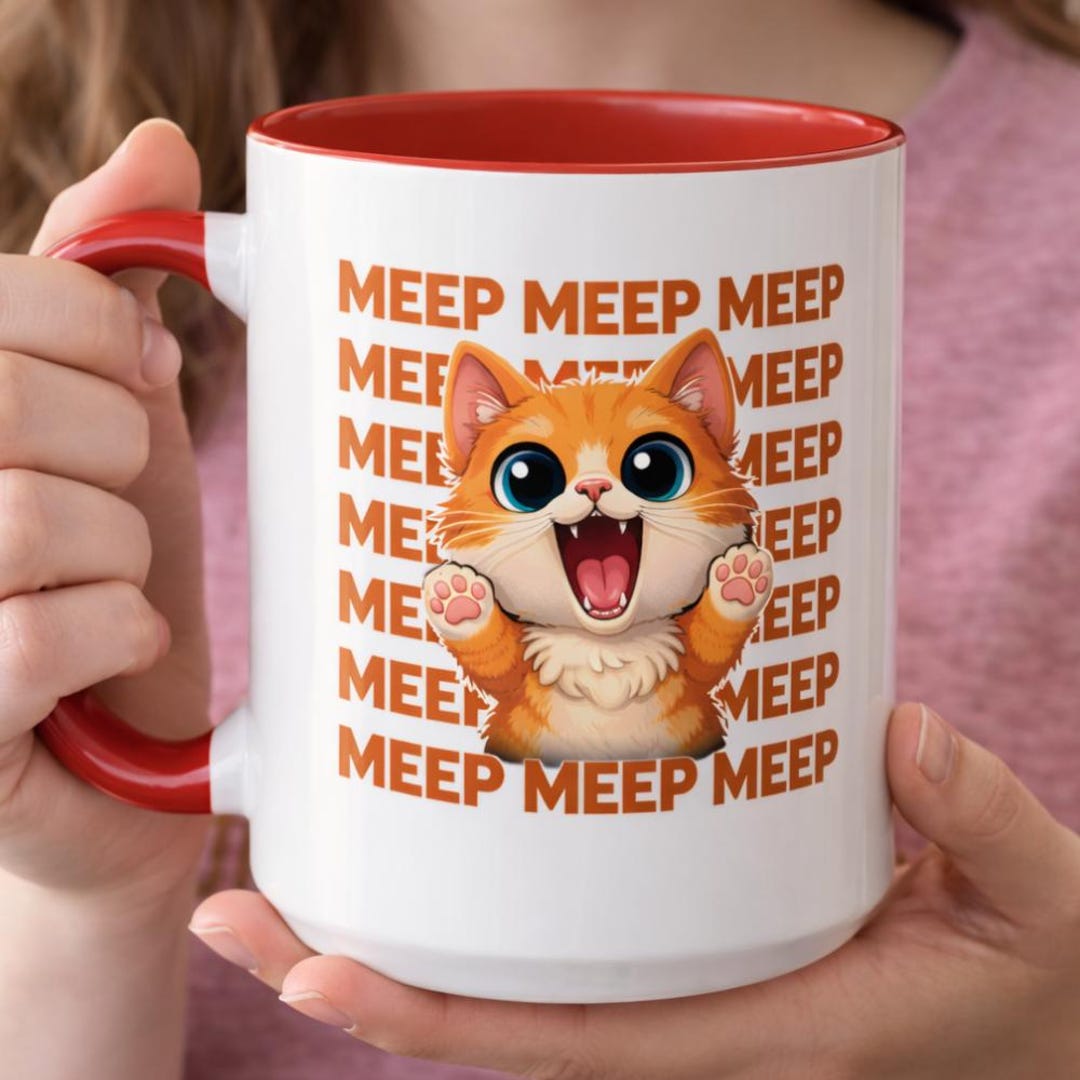 Cute “MEEP” Cat Mug – Funny Cartoon Coffee Mug, Quirky Novelty Cup ...