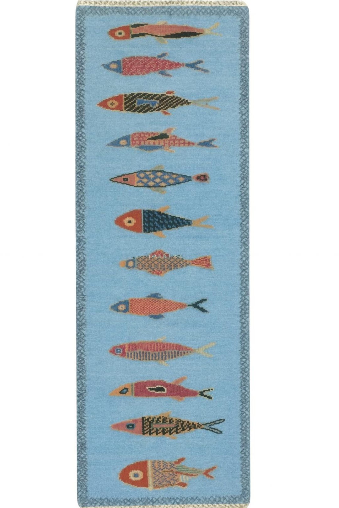 Koi Fish Runner Rug: SKY BLUE Colorful Carpet Handmade Wool Area Rug - Etsy