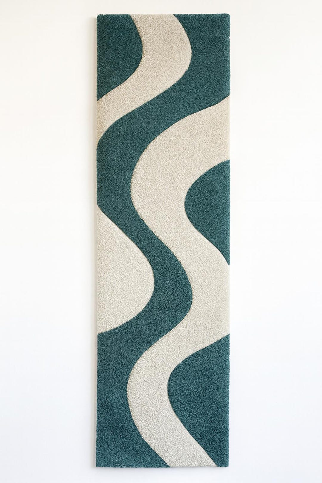 Handmade Teal Wavy Runner Rug, Abstract Tufted Carpet - Etsy