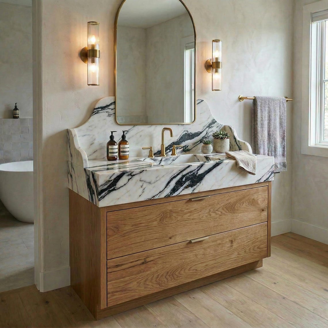 Calacatta Viola Marble Sink Vanity – Luxury Marble Bathroom Vanity With ...