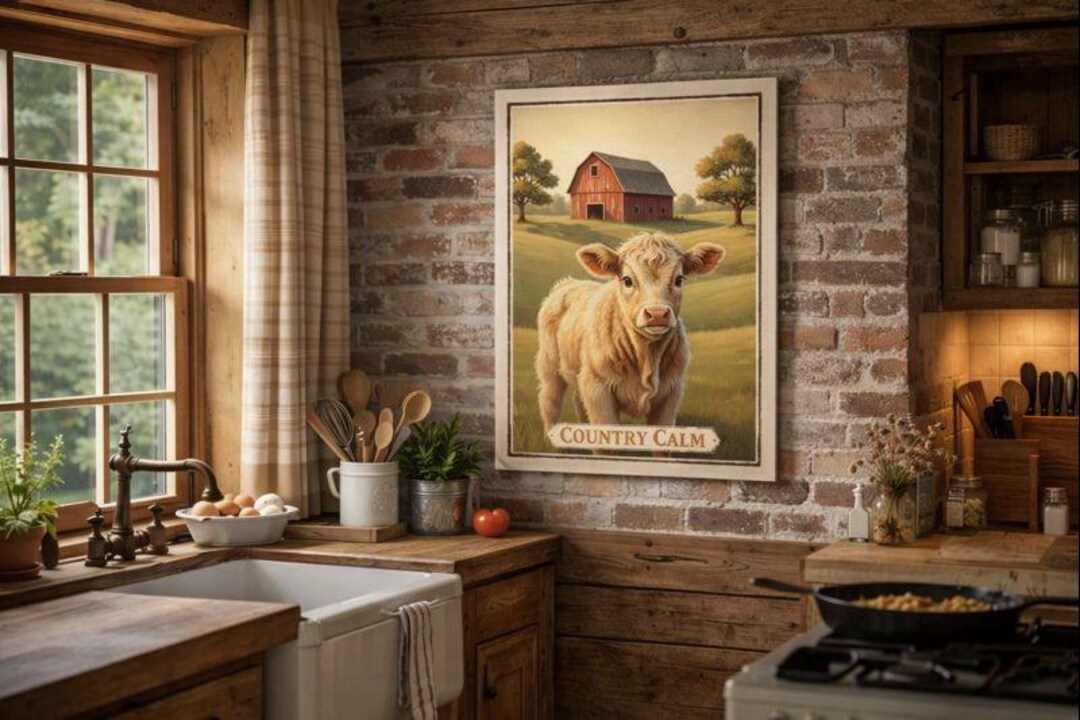 Country Calf Poster Matte Vertical Poster | Farmhouse Kitchen Wall Art ...