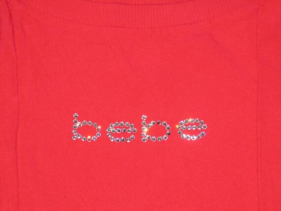Rare Vintage 1990s Bebe Rhinestone Logo Rave Sweater - Gem