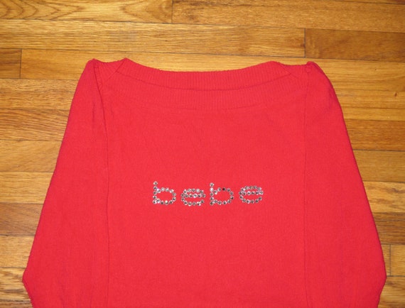 Rare Vintage 1990s Bebe Rhinestone Logo Rave Sweater - Gem