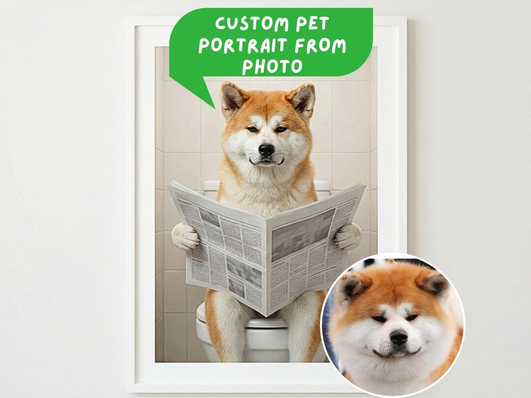 Custom Bathroom Dog Portrait, Funny Personalized Pet Wall Art, Custom ...