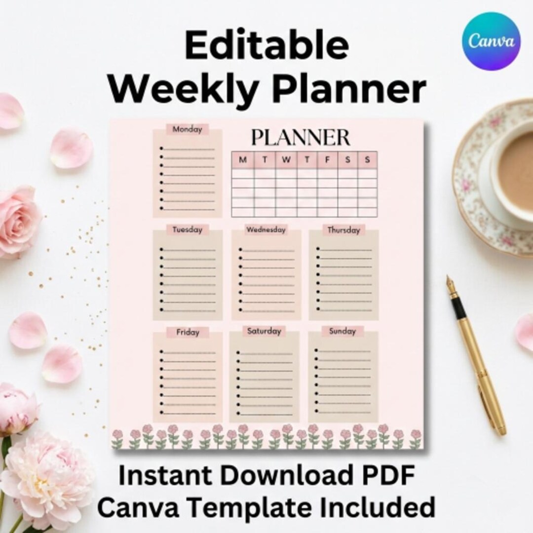 Editable Weekly Planner Printable | Canva Weekly Schedule | Minimal ...