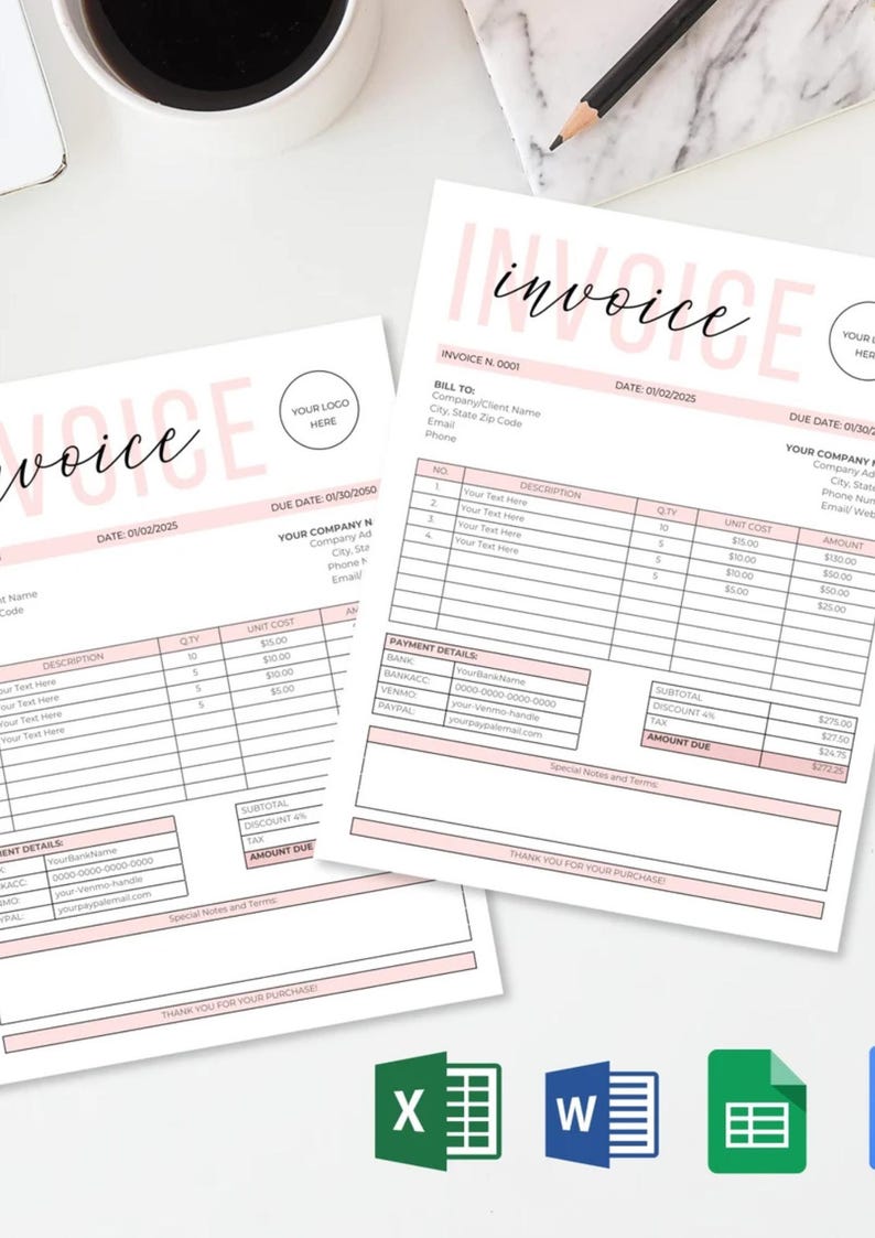 Simple Invoice Template, Editable Invoice, Canva Editable, Small ...
