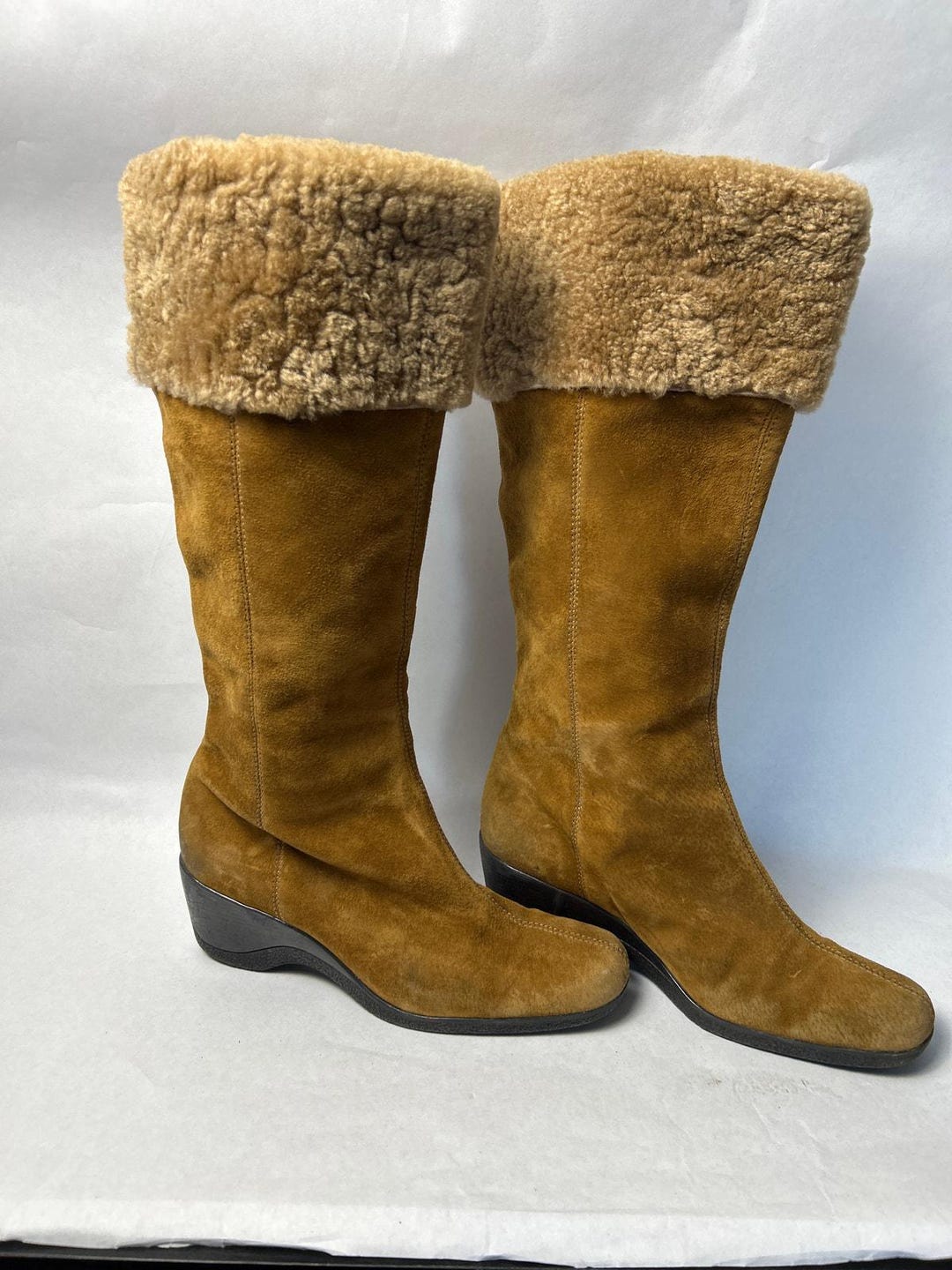 Anne Klein Boots Iflex Suede Fur Wedge Boots Aknorgans 7M - Etsy