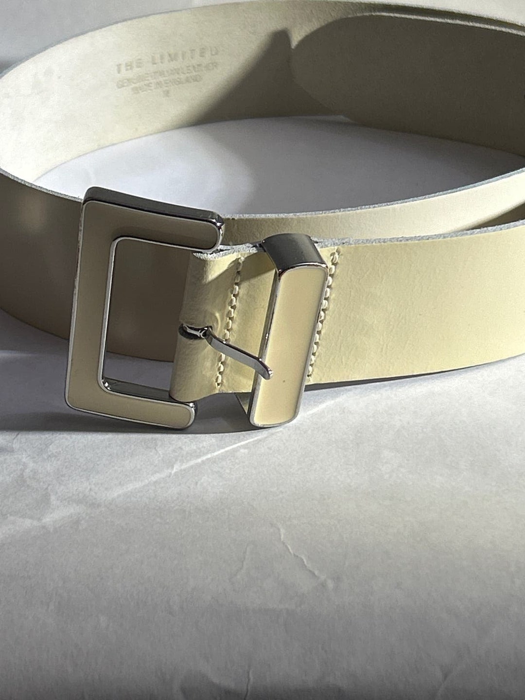 Cream Belt Limited Italian Leather Made in England Square Buckle M - Etsy