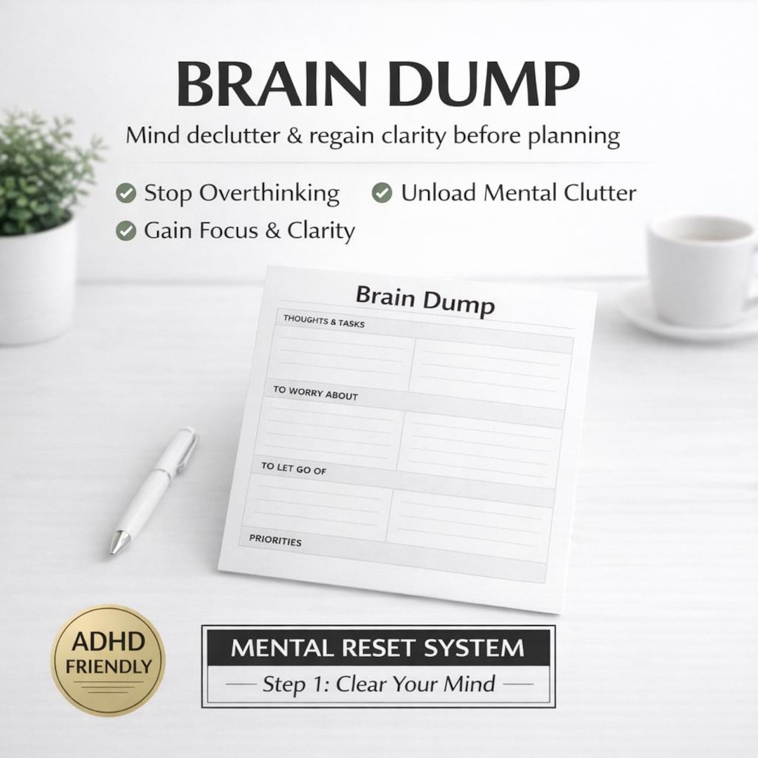 Brain Dump Printable Worksheet, Mental Reset System PDF, Mental Clarity ...