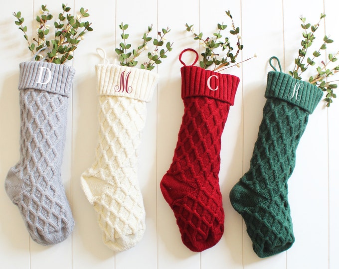 Custom Embroidery Knit Stocking Family Monogrammed Stocking | Etsy