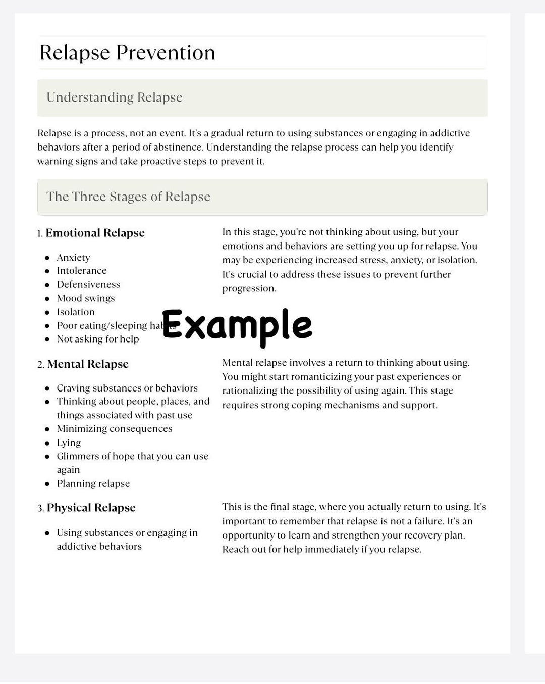 Relapse Prevention Handout | Printable PDF | Substance Use Counseling ...