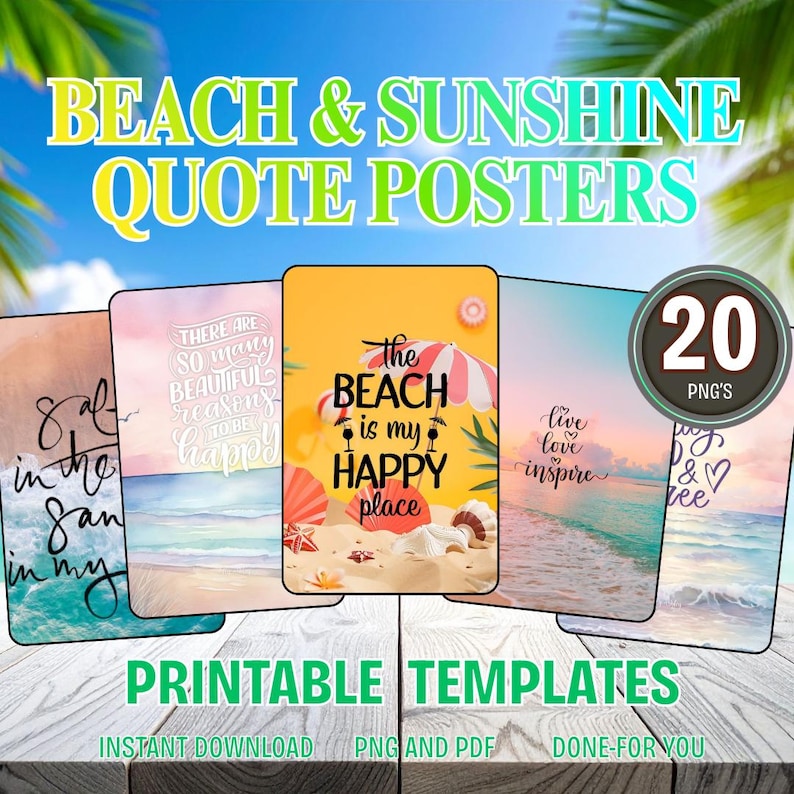 Beach Sunshine Quote Posters | Coastal Affirmations Wall Art (20 ...