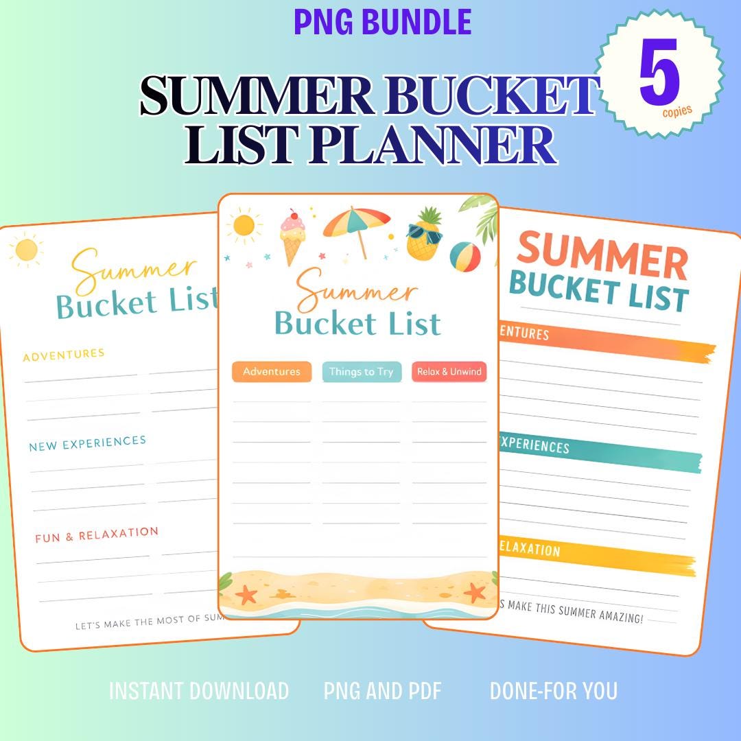 Summer Bucket List Planner | Seasonal Activities, Goals, Memories ...