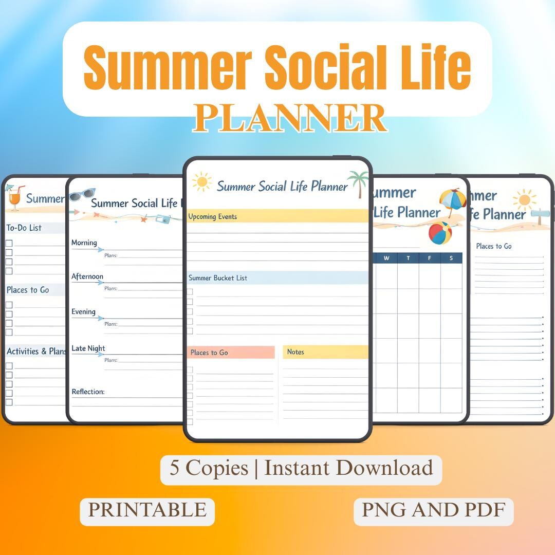 Summer Social Life Planner | Event Organizer, Calendar (PDF PNG) - Etsy