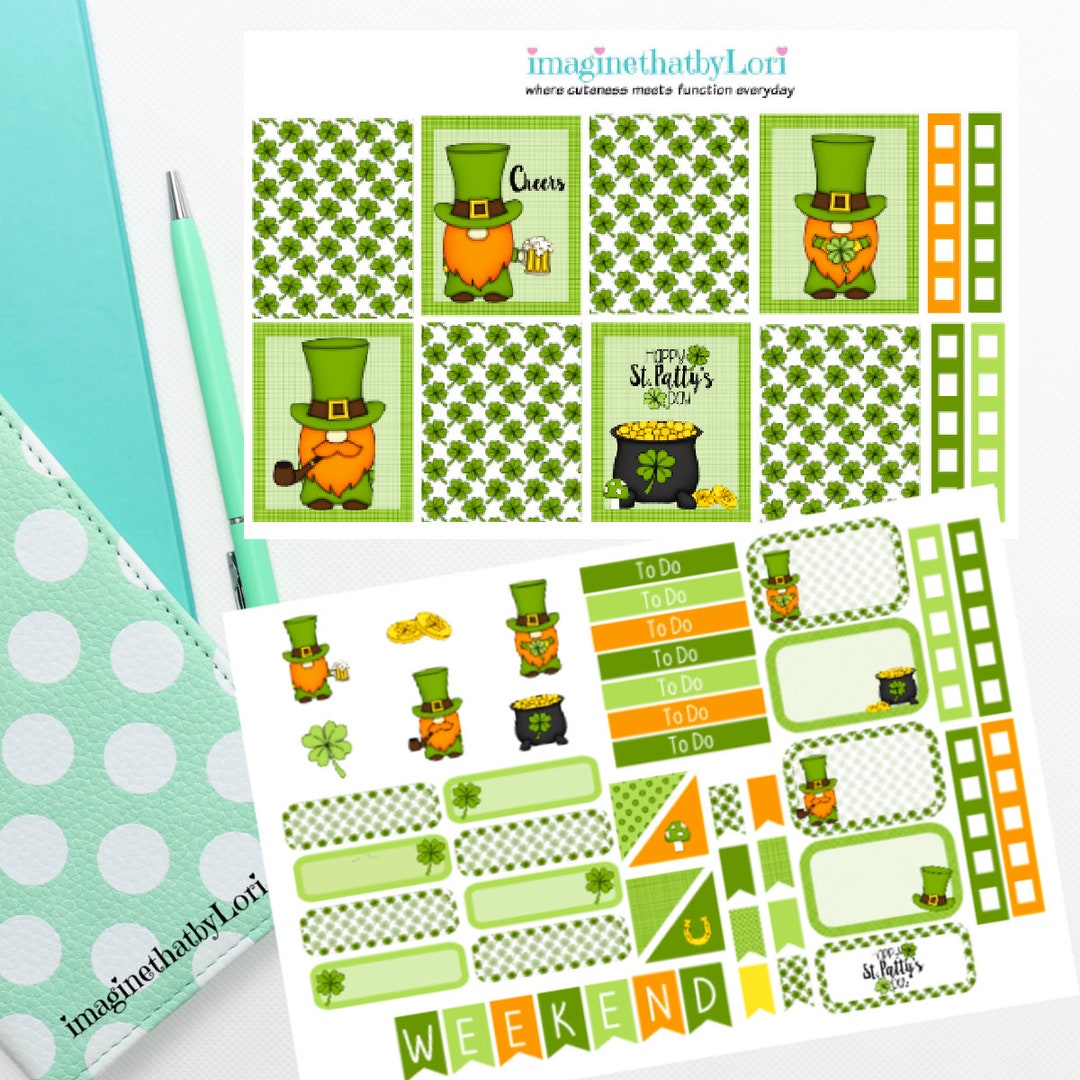 New Gnome St Patrick's Day March Planner Stickers Kit - Etsy