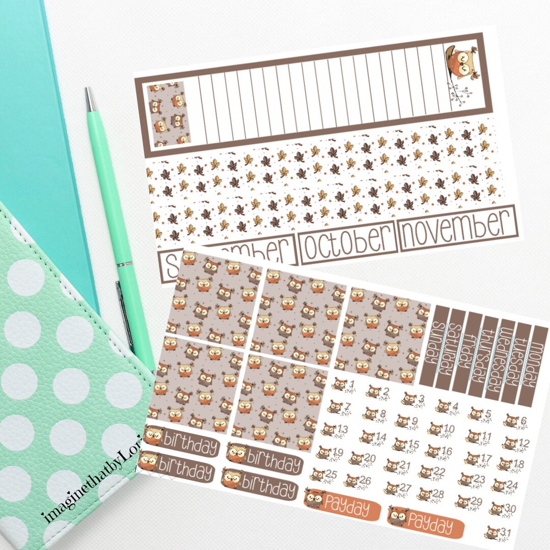 Fall Owl Monthly Kit Sized for Plum Planner Kit - Etsy