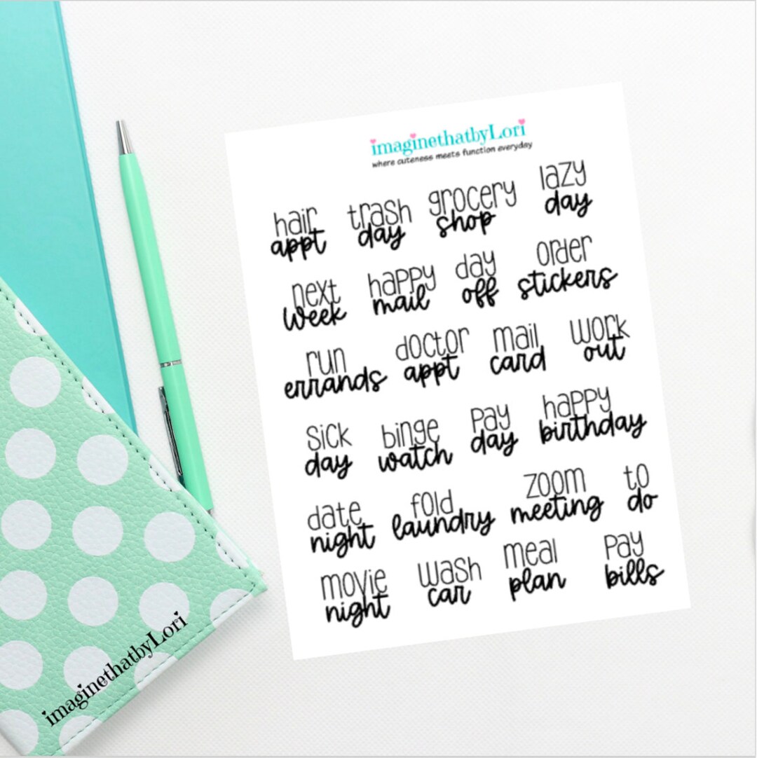 Script Sampler Word Script Cute Planner Stickers - Etsy