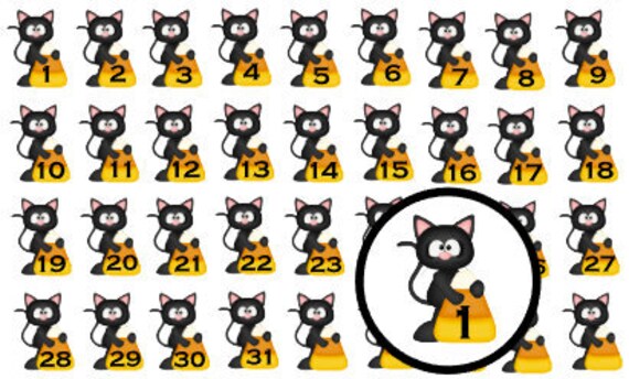 Halloween Cat Countdown Planner Stickers | Etsy