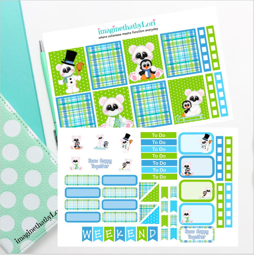 Polar Bear Snow Snowy Fun Winter Planner Sticker Kit - Etsy