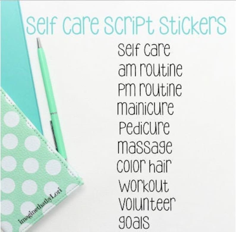 SELF CARE Script Words Cute Planner Stickers - Etsy