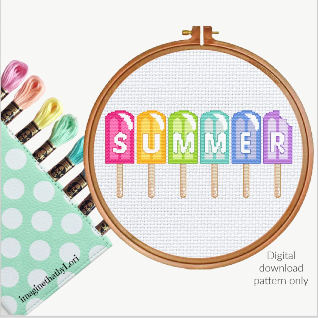 Summer Popsicle Ice Cream Cute Digital Cross Stitch Pattern Embroidery ...