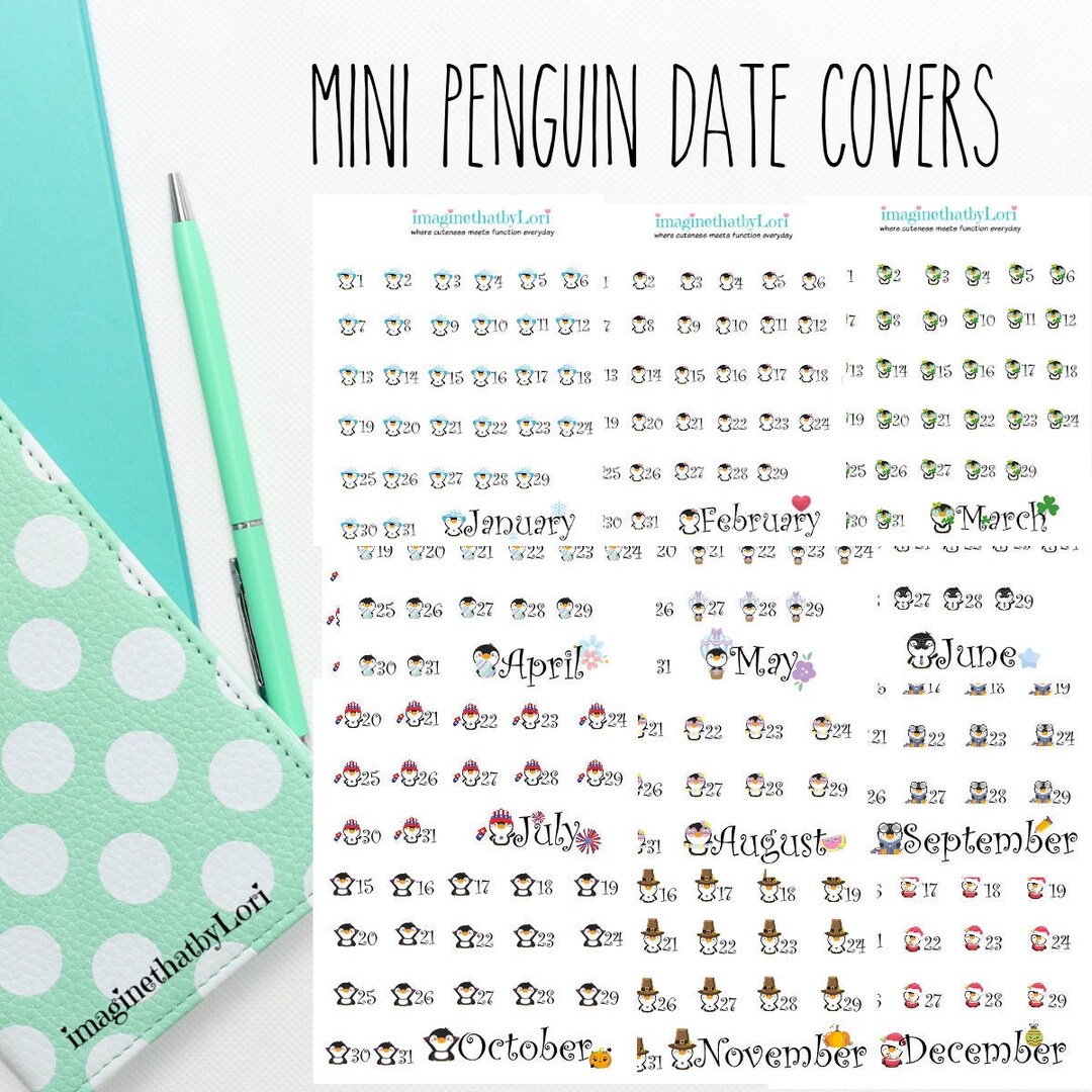 Mini Penguin Monthly Holiday Date Cover Countdown Planner Stickers - Etsy