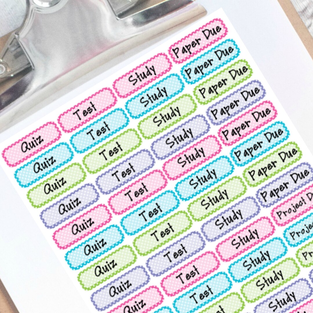 School Planner Stickers (quiz, Test, Study, Paper Due, and Project Due ...