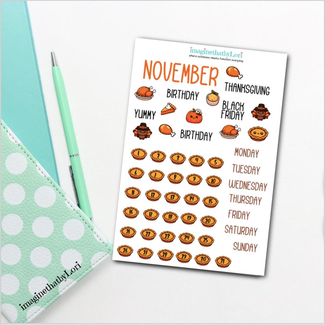 Monthly Planner Stickers November Cute Date Holidays Icons - Etsy