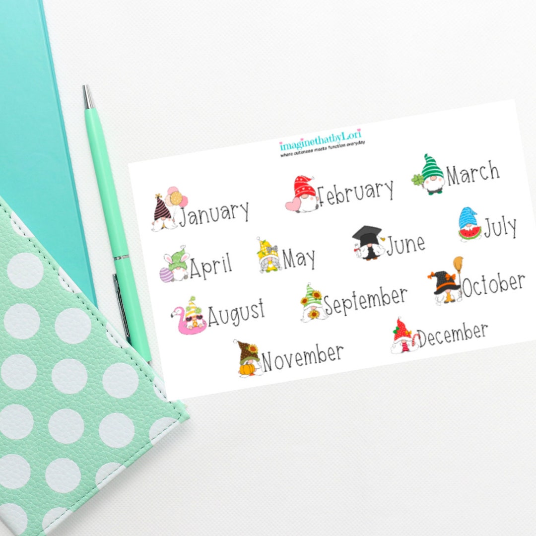 Cute Calendar Gnome Months of the Year Stickers - Etsy
