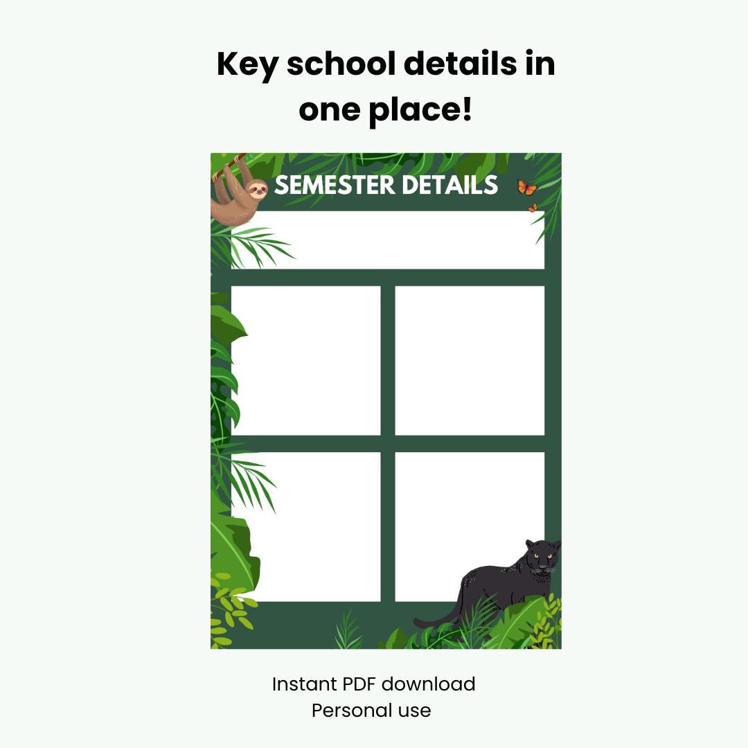 Semester Details Cheat Sheet L A4 PDF Download L Jungle Theme - Etsy