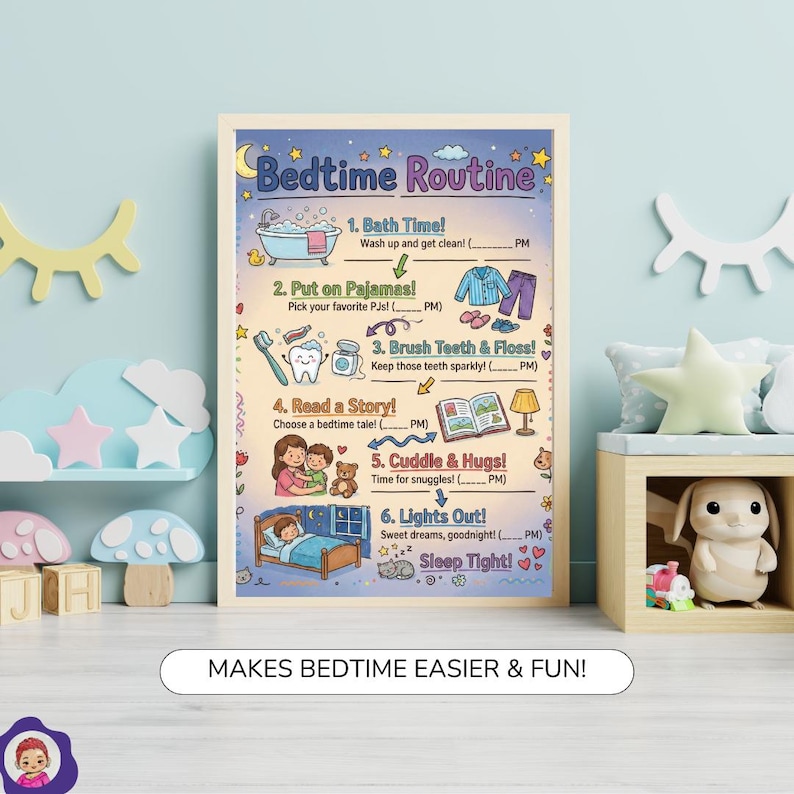 Kids' Morning & Bedtime Routine Chart | Visual Schedule Poster ...