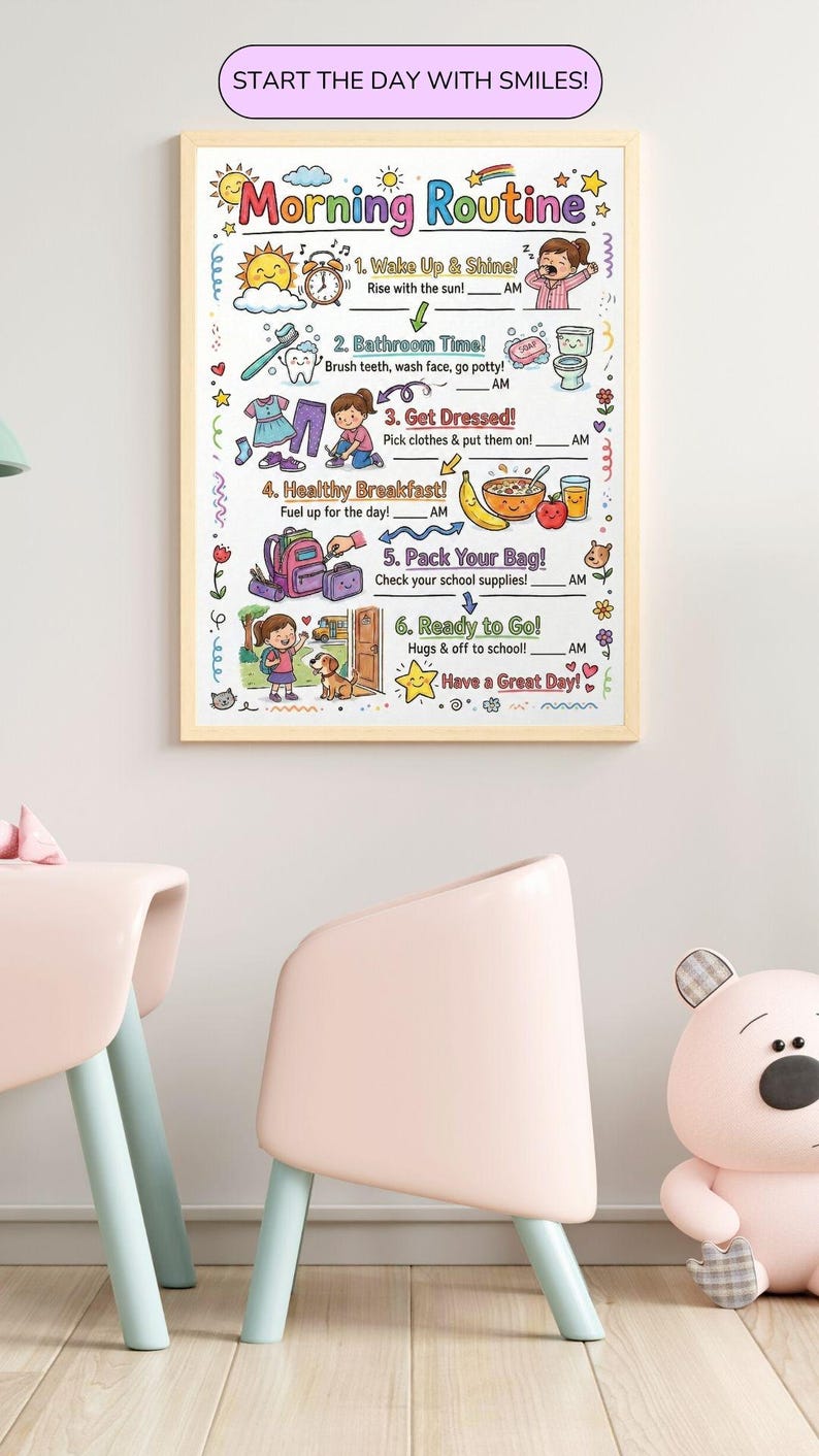 Kids' Routine Chart | Morning & Bedtime Visual Schedule (printable PDF ...