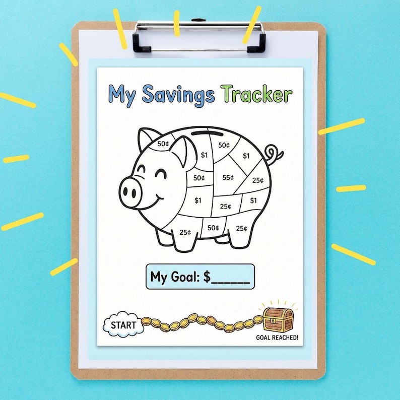 Kids Savings Tracker Printable | Piggy Bank Chart | Allowance Goal ...