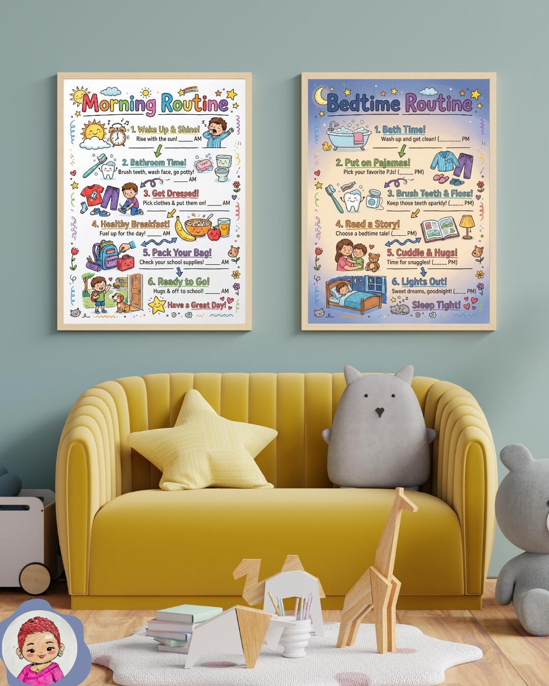 Kids' Morning & Bedtime Routine Chart | Visual Schedule Poster ...