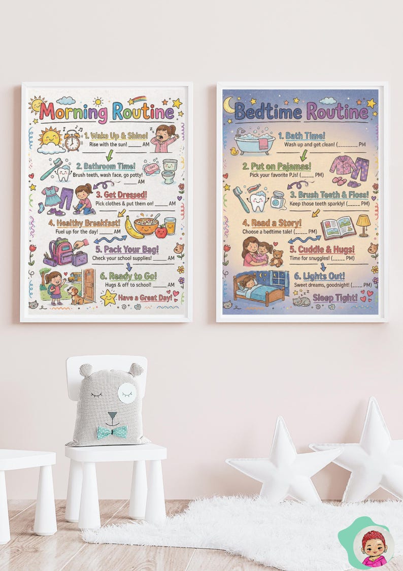 Kids' Routine Chart | Morning & Bedtime Visual Schedule (printable PDF ...