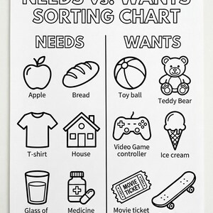Needs Vs Wants Sorting Chart | Financial Literacy Printable (PDF) - Etsy
