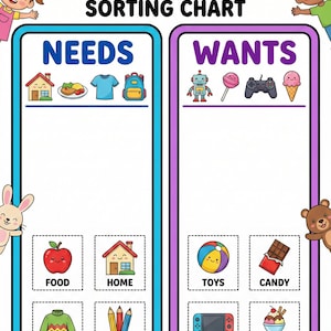 Needs Vs Wants Sorting Chart | Financial Literacy Printable (PDF) - Etsy