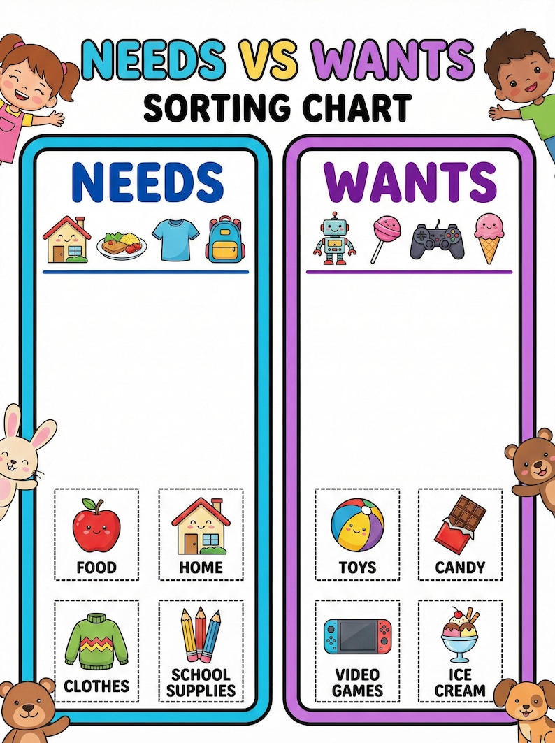 Needs Vs Wants Sorting Chart | Financial Literacy Printable (PDF) - Etsy