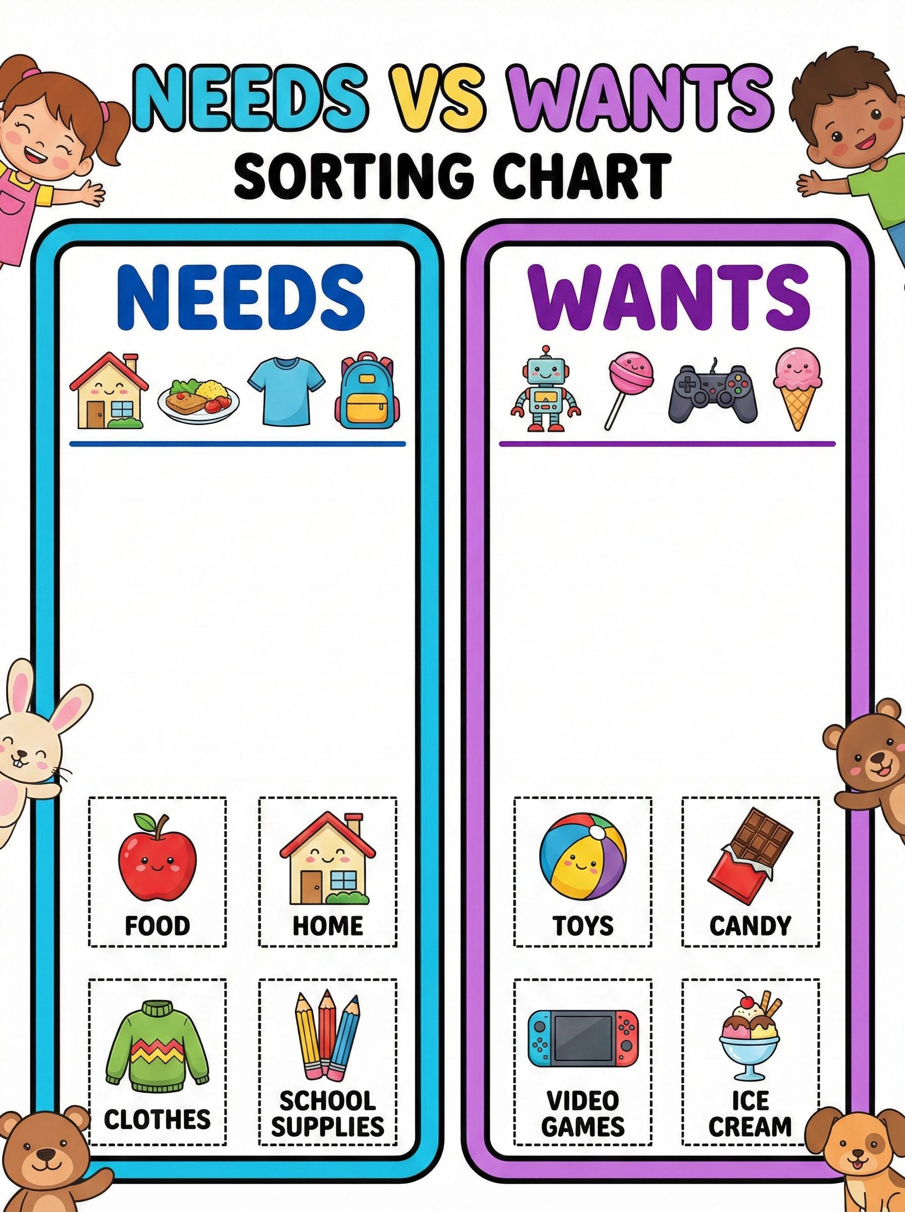 Needs Vs Wants Sorting Chart | Financial Literacy Printable (PDF) - Etsy