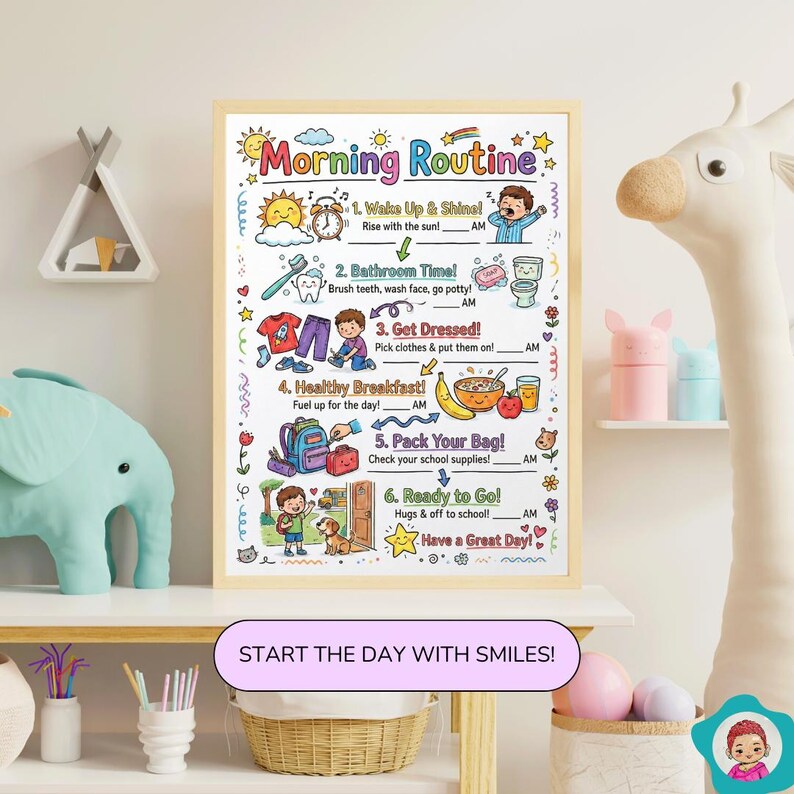 Kids' Morning & Bedtime Routine Chart | Visual Schedule Poster ...