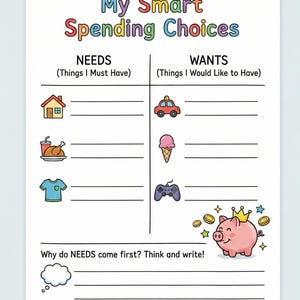 Needs Vs Wants Sorting Chart | Financial Literacy Printable (PDF) - Etsy